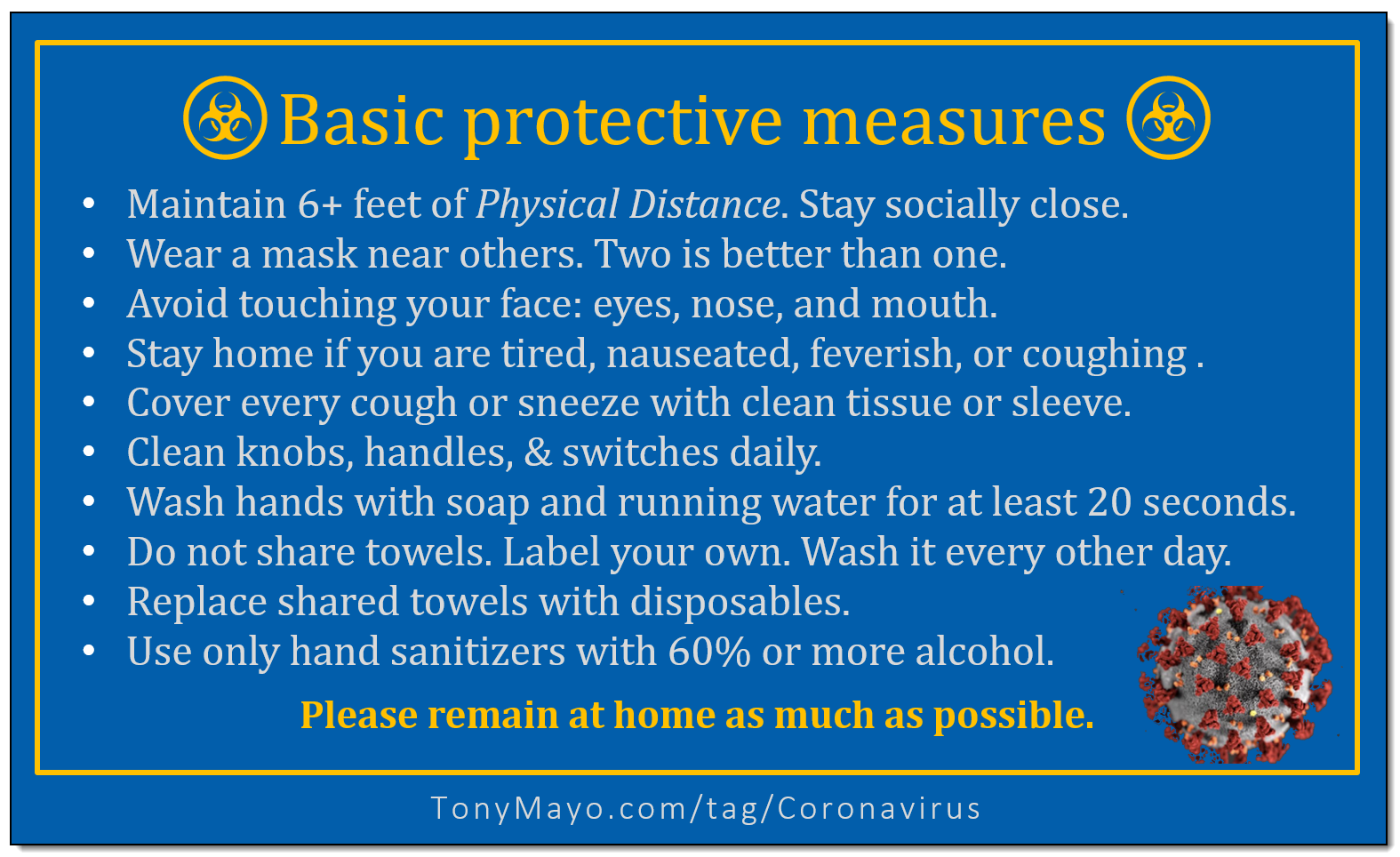 Coronavirus COVID-19: Protect Yourself & Others - Tony Mayo Coronavirus COVID-19: Protect Yourself & Others - Tony Mayo